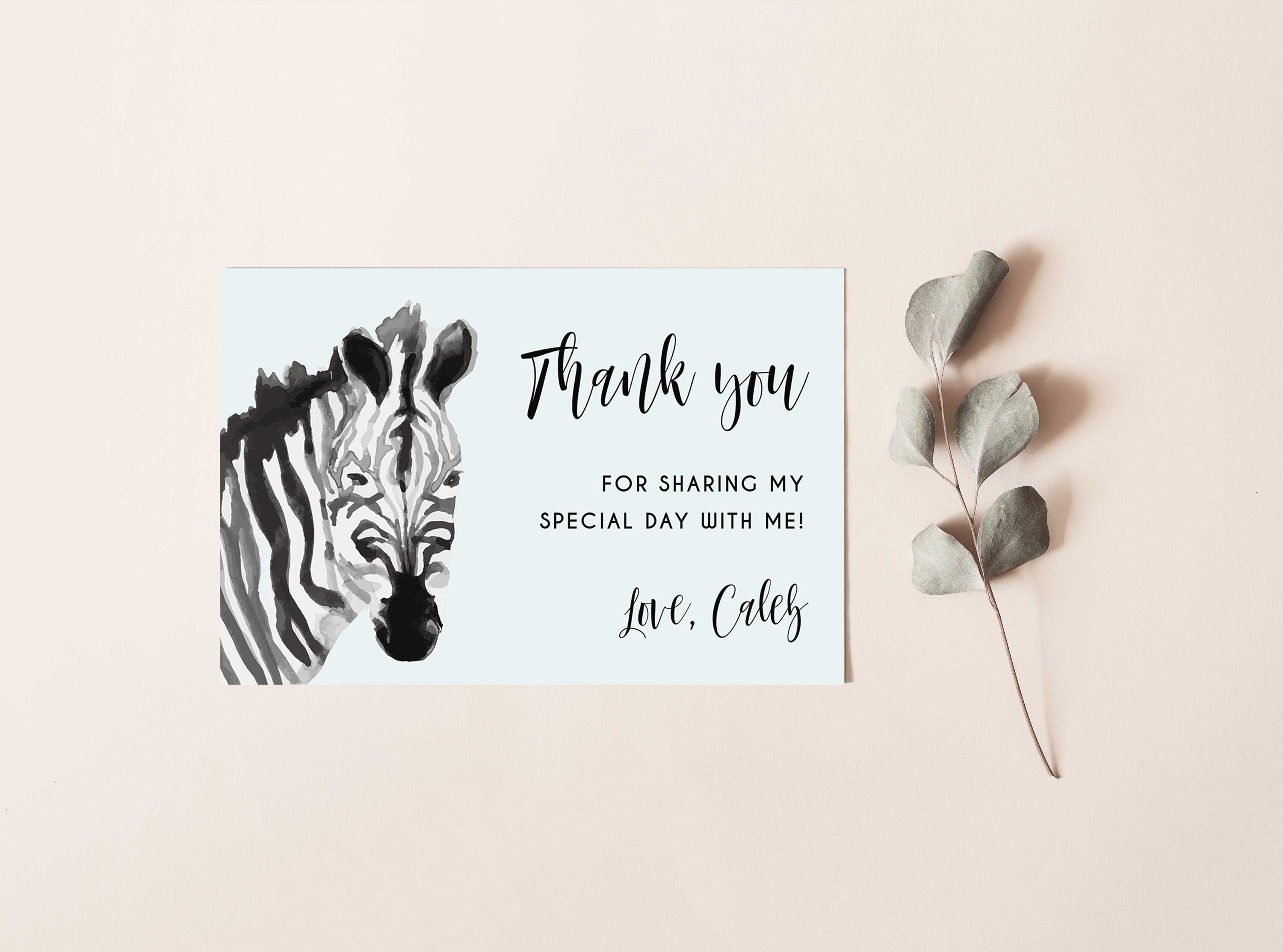 Zebra Thank You Card INSTANT DOWNLOAD Personalised Thank You - Etsy