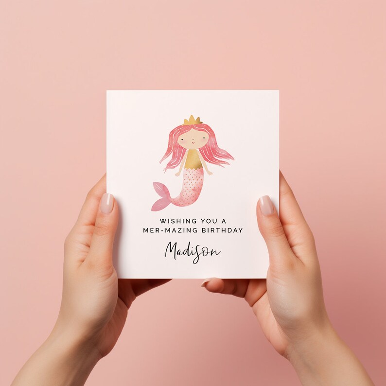 Editable Birthday Card Template, DIY Printable Cute Mermaid Pink Gold ...