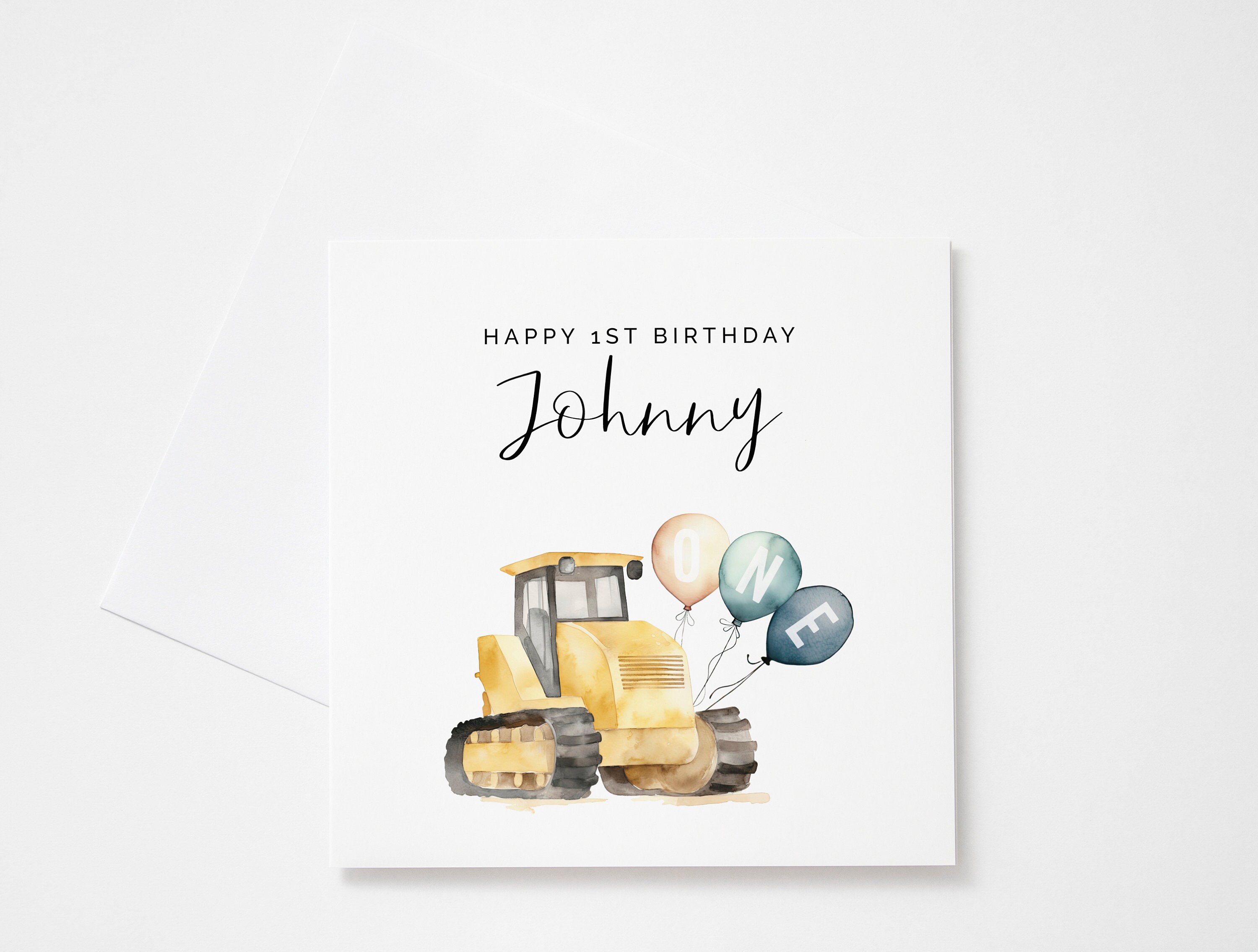 1st Birthday Card for Boys, Personalised Construction Bulldozer Vehicle ...