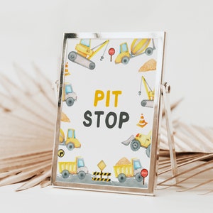 Construction Themed Party Sign Editable Template, Personalized Pit Stop ...