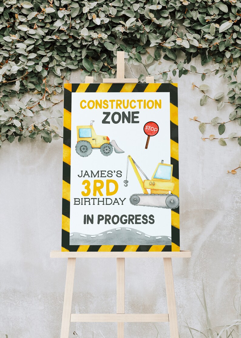 Editable Construction Welcome Sign Digger Crane Dump Truck - Etsy