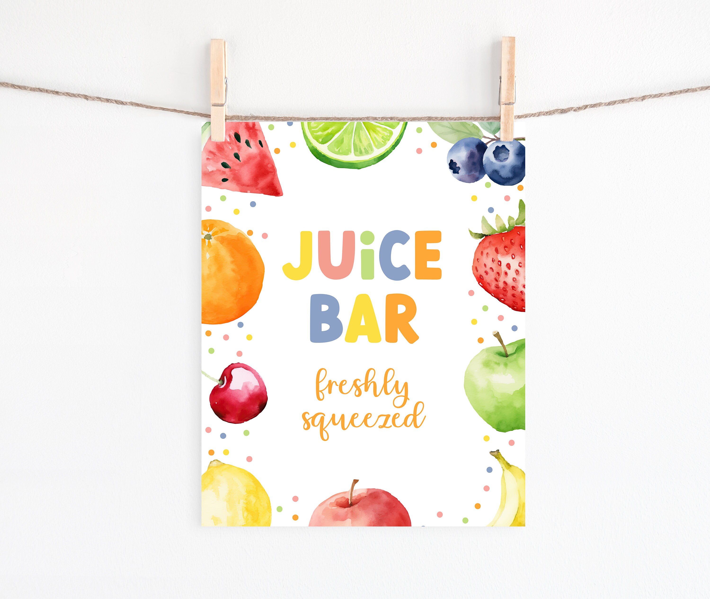 Juice Bar Drinks Sign, 8x10 Tutti Fruity Editable Template Printable ...