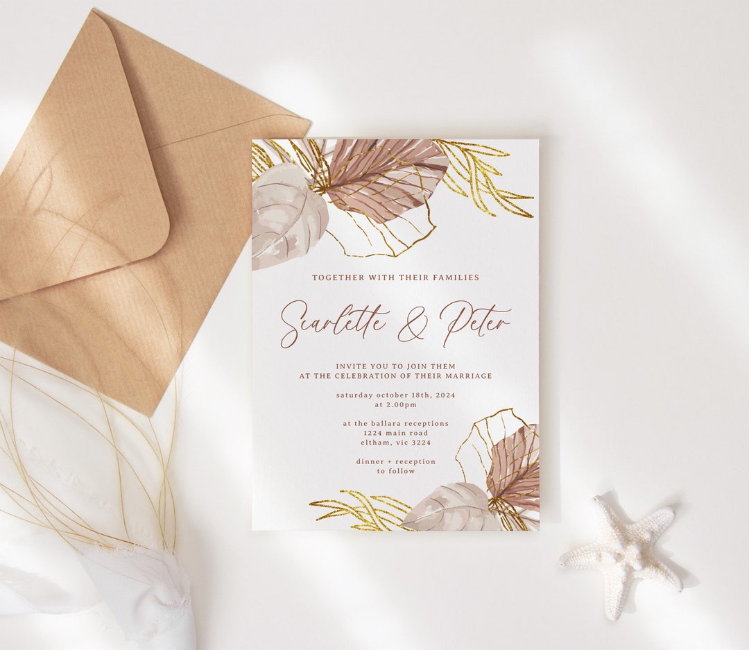 Modern Dried Floral Wedding Invitation Template, Printable Instant ...
