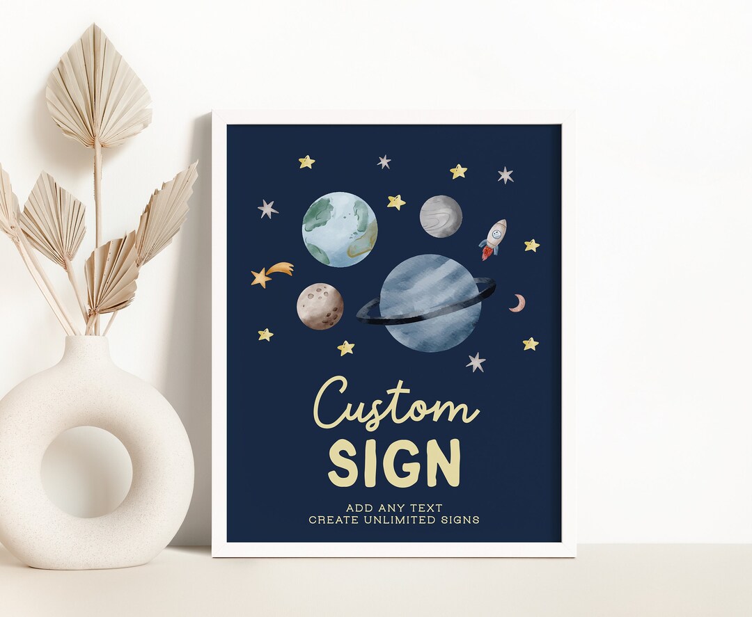 Editable Space Birthday Party Sign Astronaut Galaxy Planet Outer Space ...