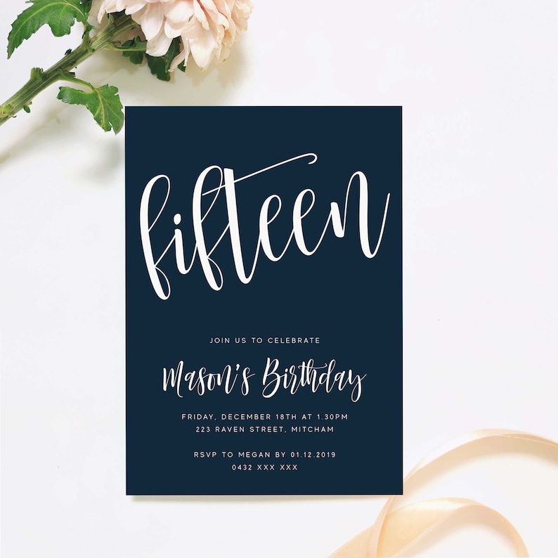 Editable Blue 15th Birthday Party Invitation Download - Etsy Australia