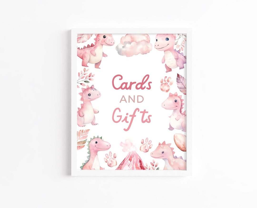 Pink Dinosaur Cards and Gifts Sign, Editable Template Printable Instant ...