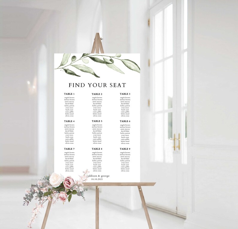 Editable Seating Chart Template Modern Greenery Eucalyptus - Etsy