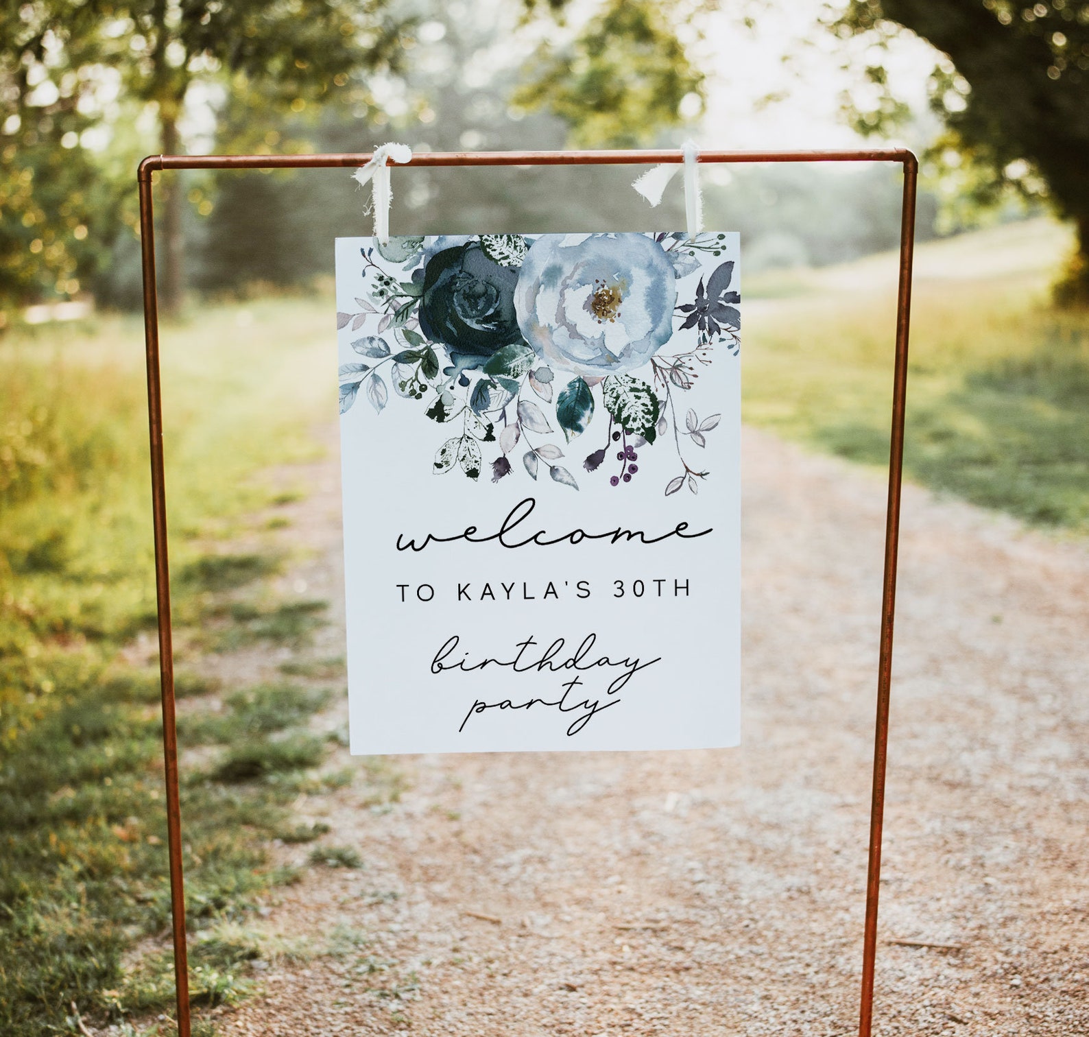 Floral Welcome Sign, Pastel Navy Blue Editable Template Feminine Girl ...