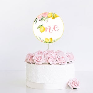 Cake Topper Template, Lemon Floral Editable Printable DIY 1st Birthday ...