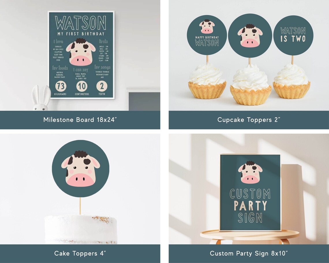 Birthday Bundle Cow Party Bundle 1st Birthday Printable - Etsy Australia
