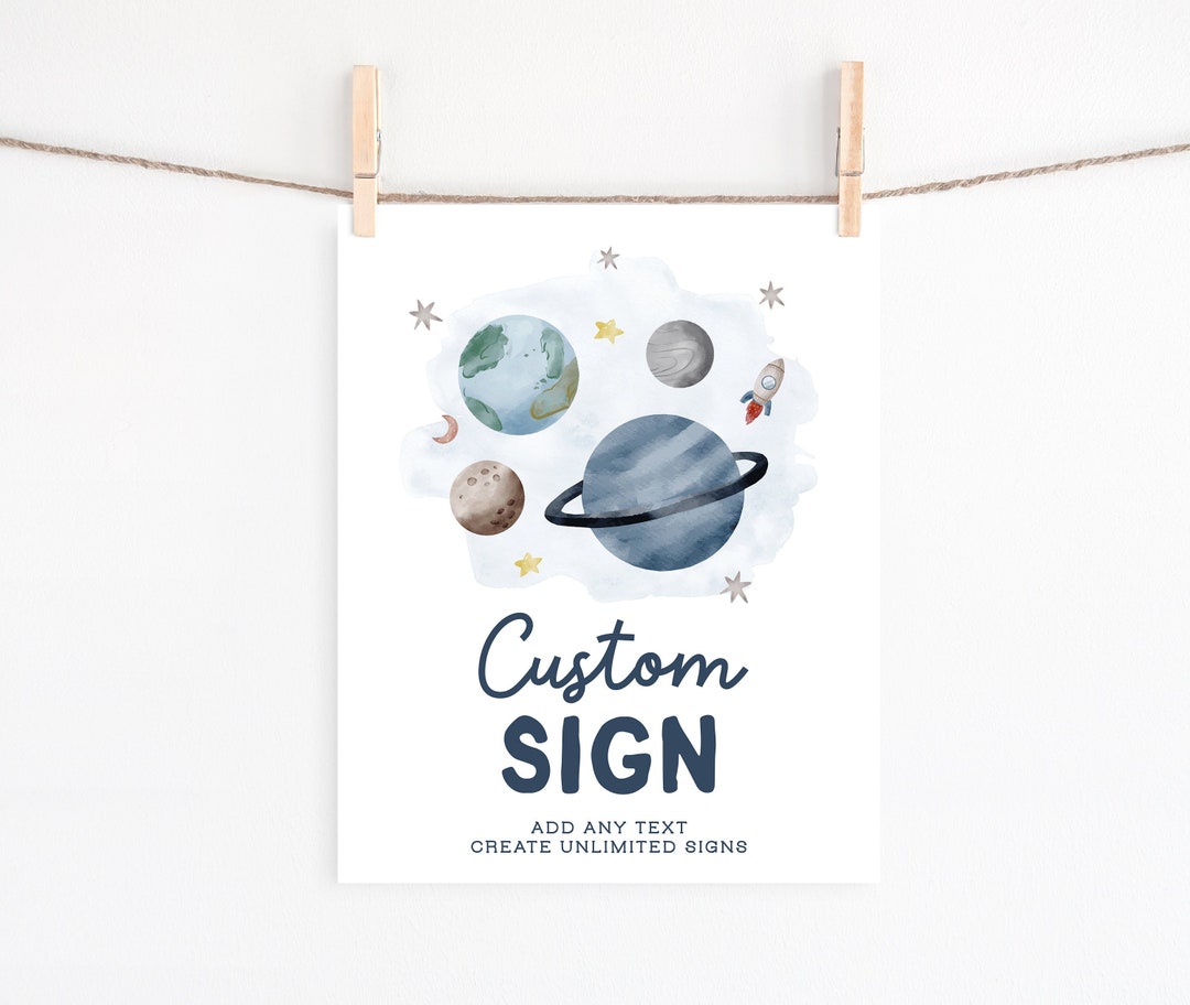 Editable Space Birthday Party Sign Astronaut Galaxy Planet Outer Space ...