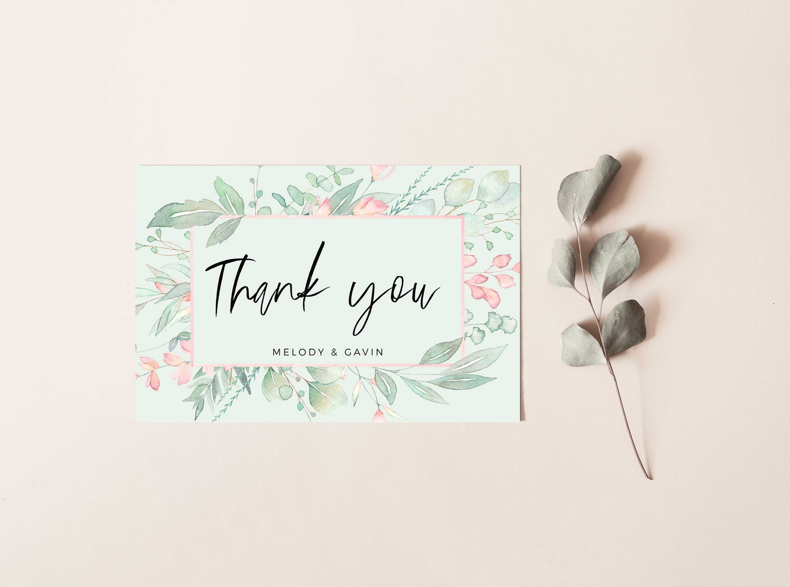 Greenery Thank You Card INSTANT DOWNLOAD Personalised Thank You Note ...