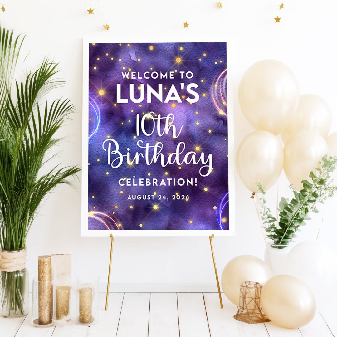 Kids Welcome Sign, Girls Galaxy Outer Space Cosmic Stars Neon Glow ...