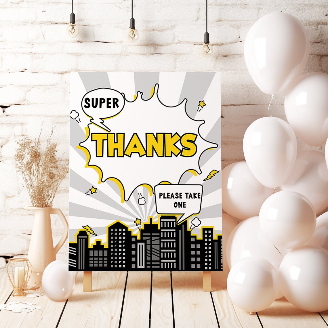 Superhero 8x10 Favor Sign, Thanks for Coming Template, Boys Birthday ...