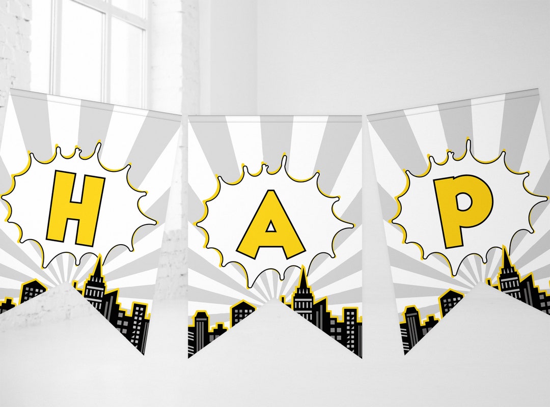 Superhero Happy Birthday Banner, Boys Comic Book Decor, Editable ...