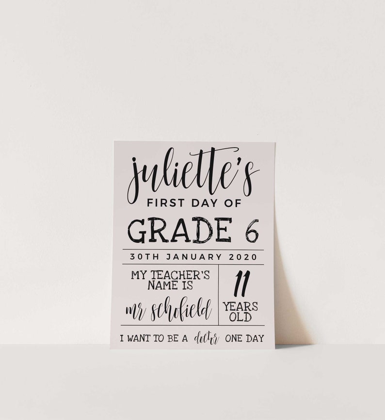 First Day of Grade 6 Sign Printable First Day Sign Back to | Etsy