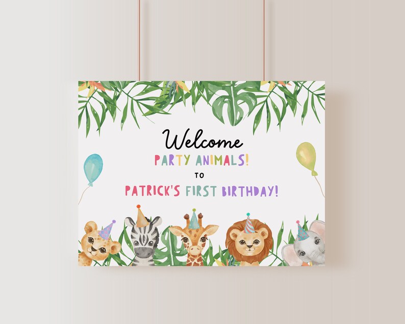 Editable Party Animals Welcome Sign Template Zoo Safari - Etsy