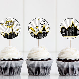 Superhero Cupcake Toppers Template, Boys Birthday Comic Book Decor DIY ...
