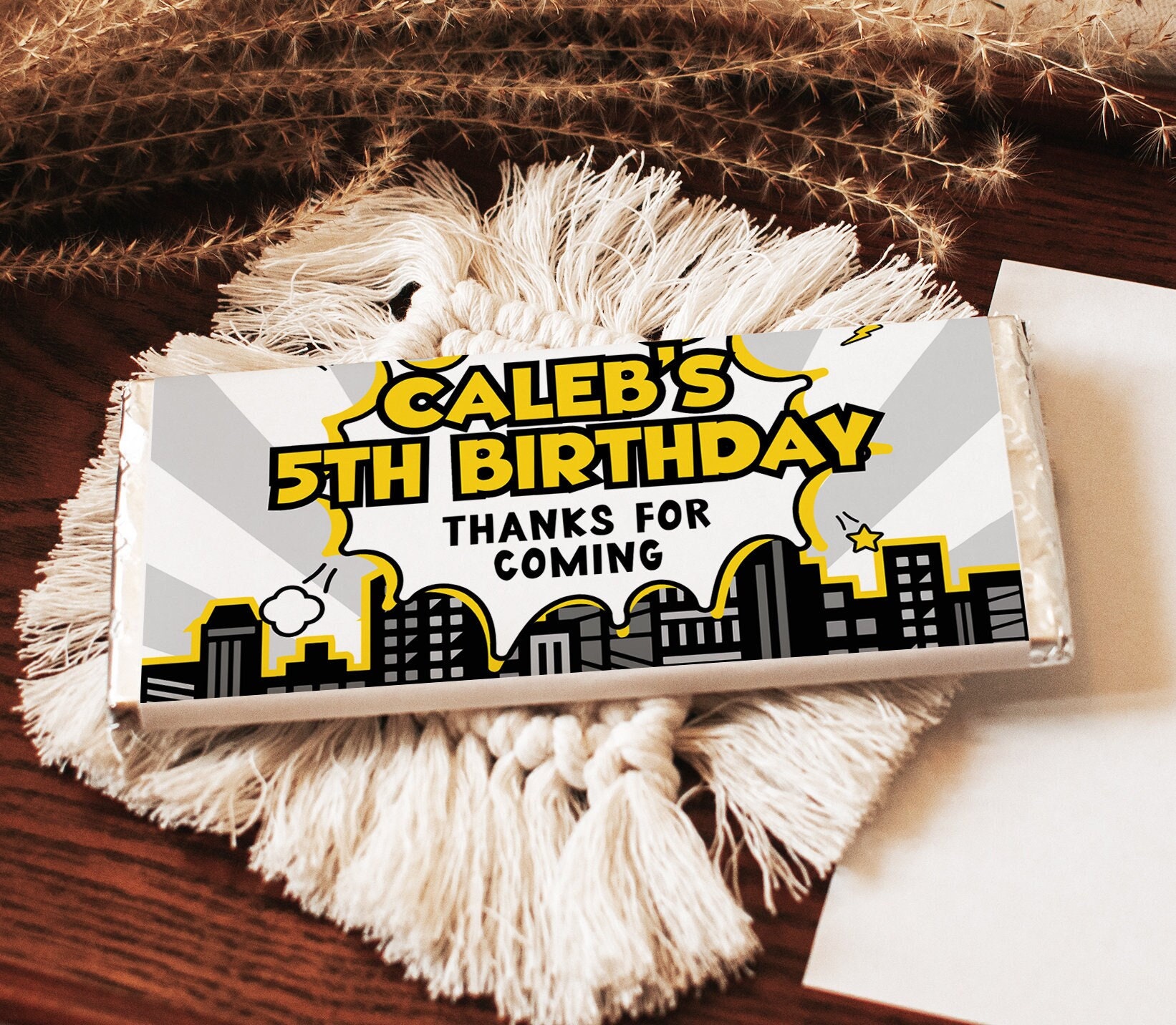 Superhero Birthday Chocolate Bar Wrapper, Boys Comic Book Candy Label ...
