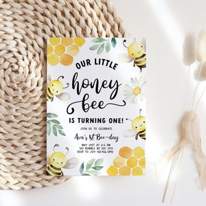 Bee Birthday Invitation, Our Little Honey Summer Bumble Bee Honeycomb ...