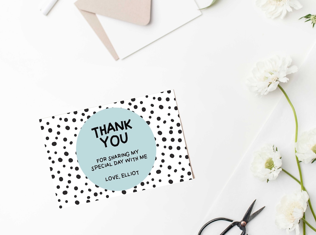 Polka Dot Thank You Card, Pastel Blue Editable Template Printable ...