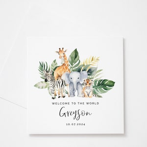 New Baby Card, Custom Safari Animal Greeting Card, Welcome to the World ...