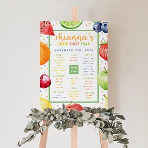1st Birthday Milestone Poster, Tutti Fruity Summer Fruits Editable ...