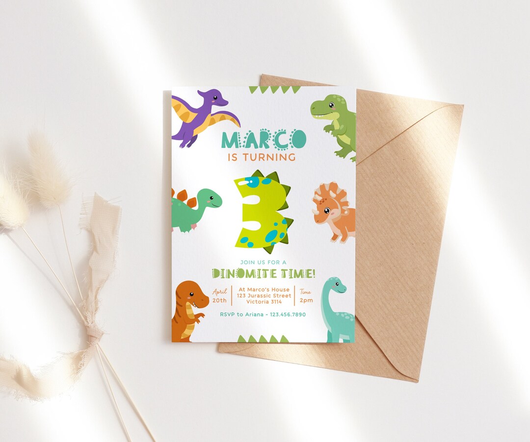 Plantilla de invitación de cumpleaños de dinosaurio, invitación ...