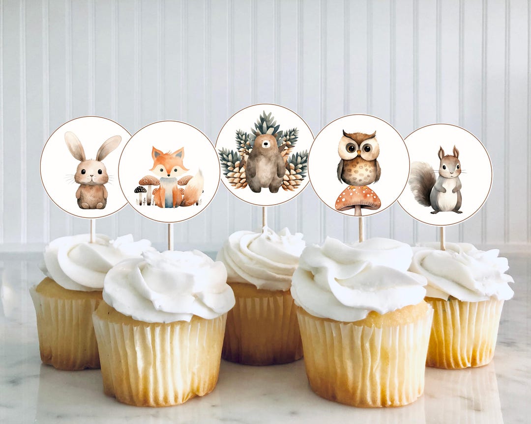 Woodland Animals Cupcake Topper Bundle, Editable Template Printable ...