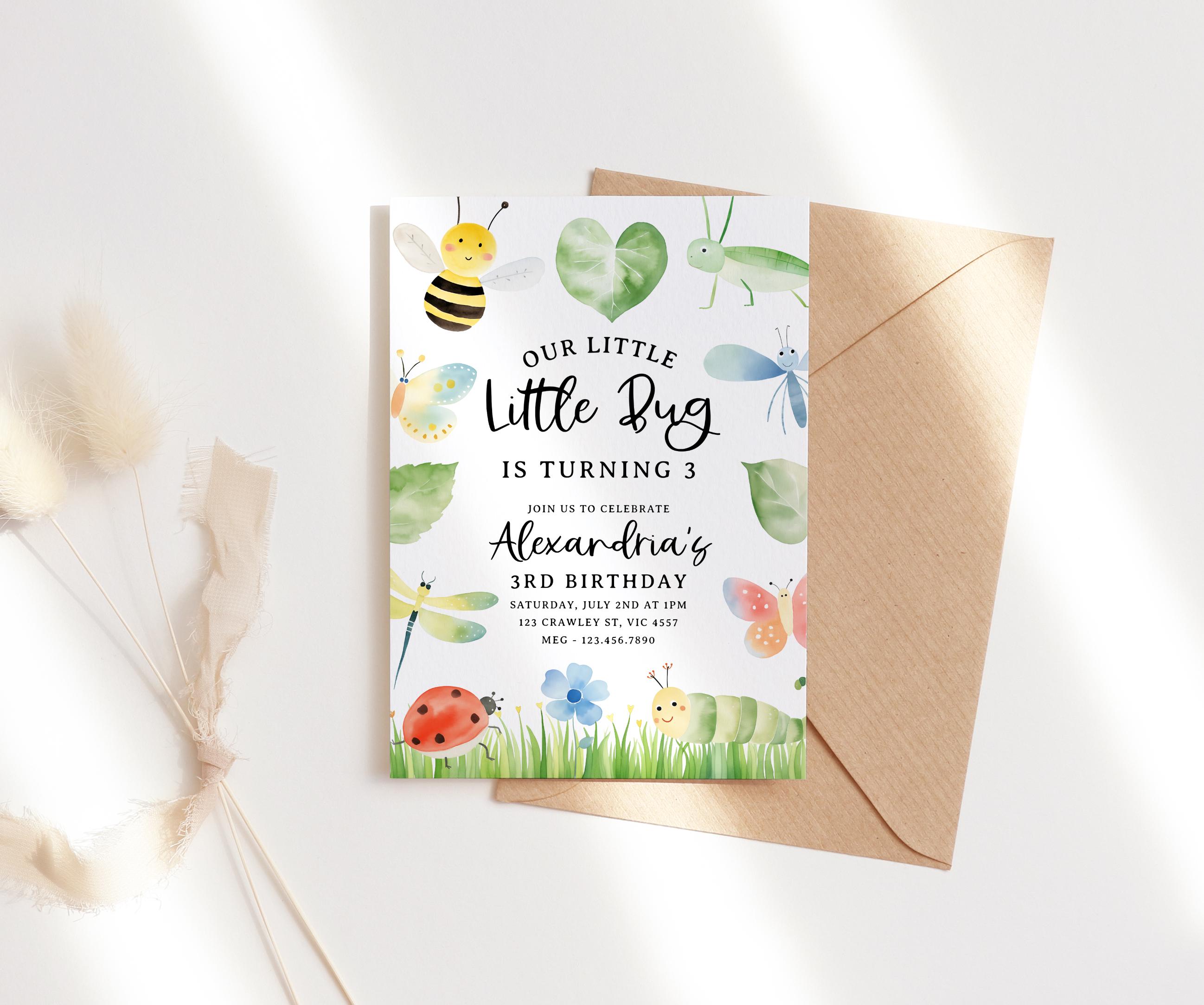 Editable Bug Birthday Invitation, Insect Birthday Invite Template ...