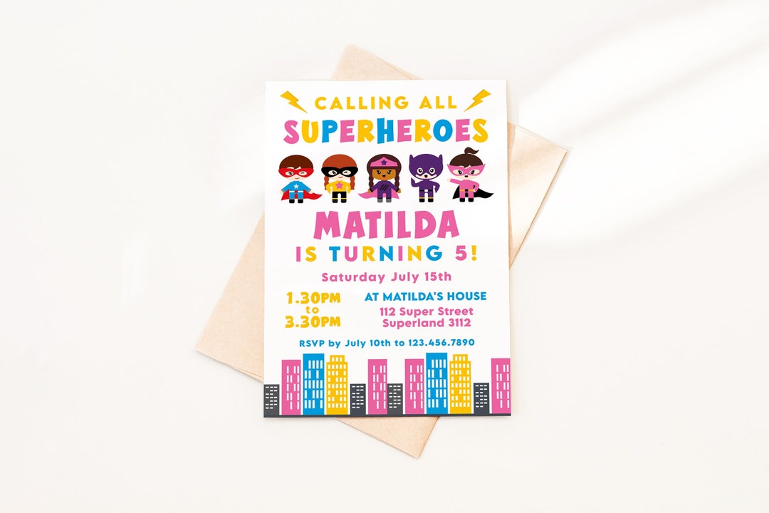 Editable Calling All Superheroes Girls Birthday Invitation, Printable ...