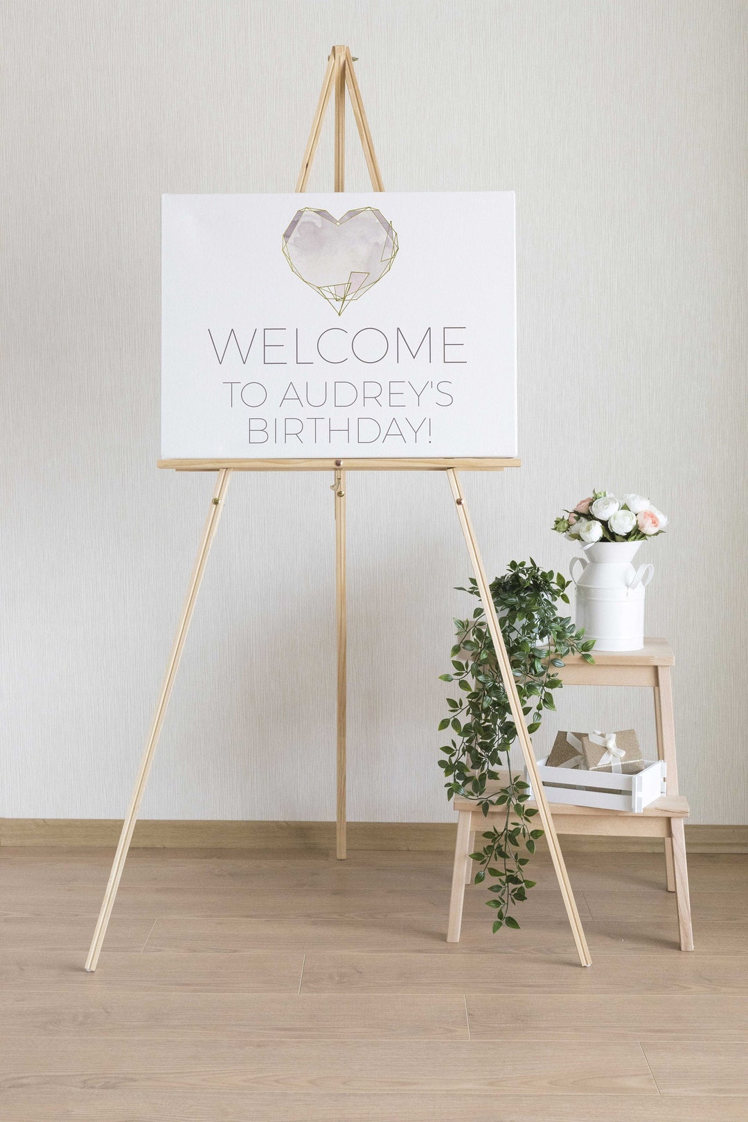 Heart Welcome Sign, Modern Geometric Blush Pink Gold 18x24 Editable ...