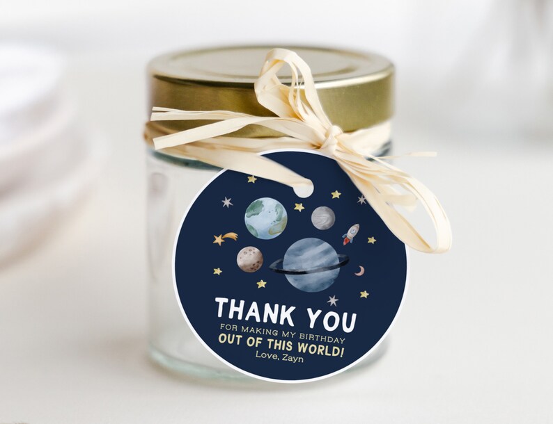 Editable Outer Space Favor Tags Space Birthday Thank You Tag Label ...