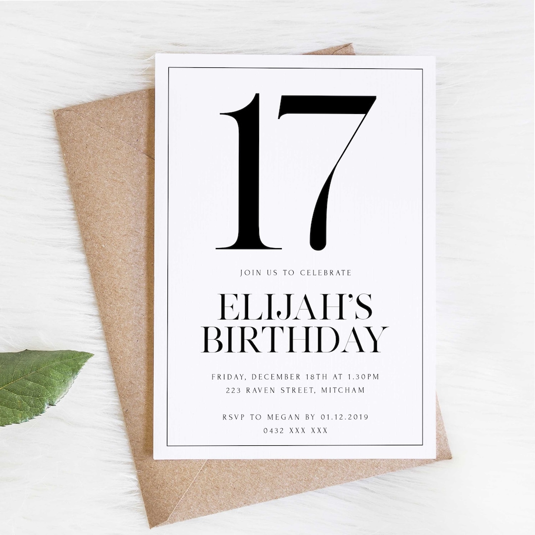 Editable Simple 17th Birthday Party Invitation Download Printable ...