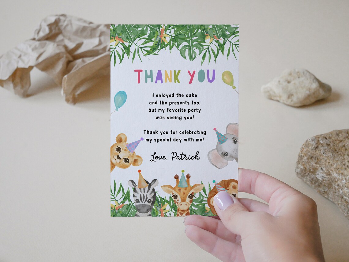 Editable Thank You Card Template Safari Animals Thank You - Etsy Australia