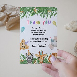 Editable Thank You Card Template, Safari Animals Thank You Note ...
