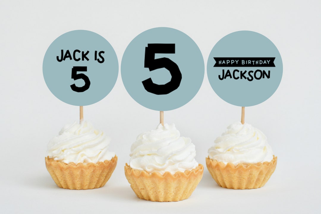 Blue Cupcake Toppers INSTANT DOWNLOAD Printable Template Pink Kids ...