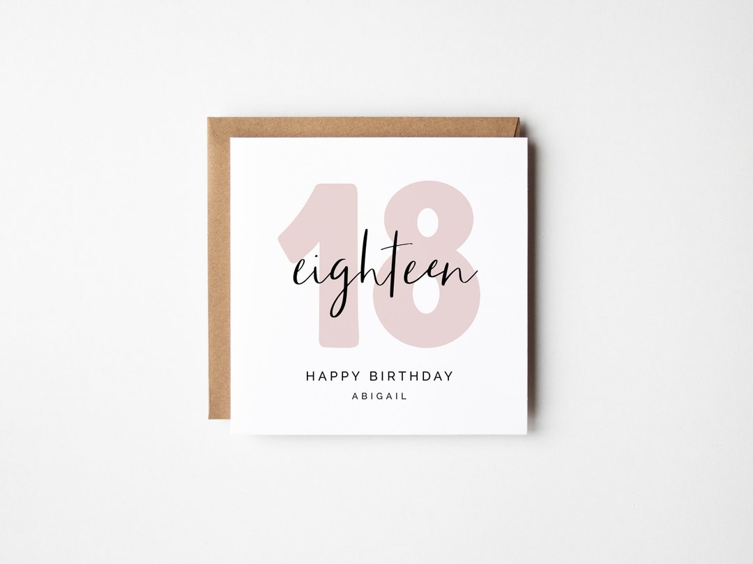 Happy 18th Birthday Card - Girls Editable DIY Pink Modern Minimalist ...