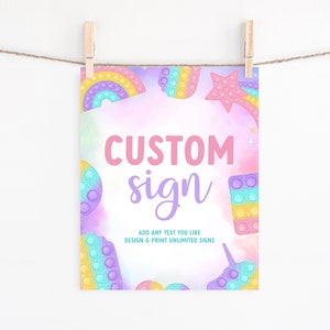 Custom Party Table Sign, Pop It Fidget Toy Editable 8x10 Signage ...