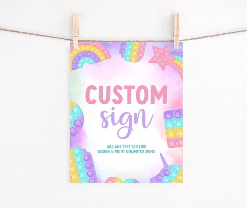 Custom Party Table Sign, Pop It Fidget Toy Editable 8x10 Signage ...