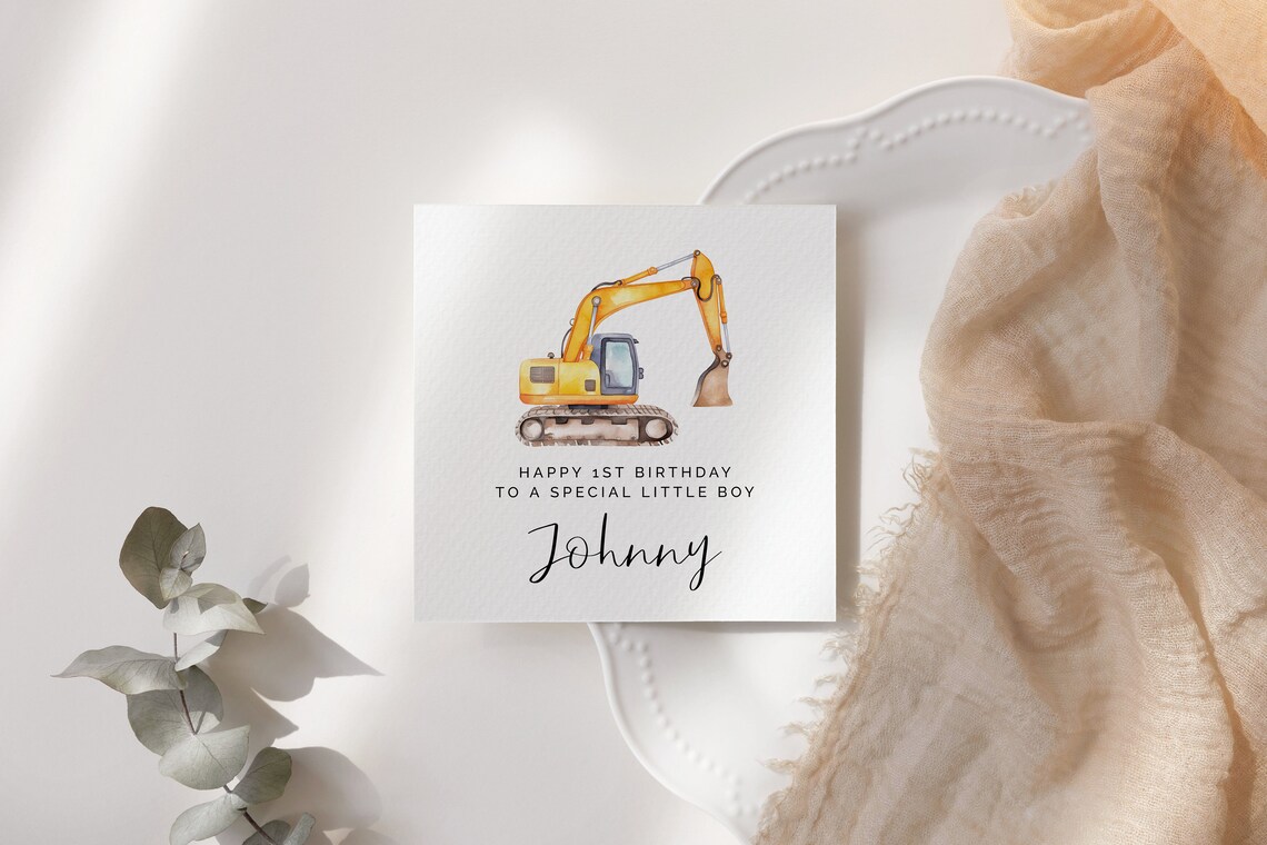 Birthday Card for Boys, Crane & Bulldozer Personalised Construction ...