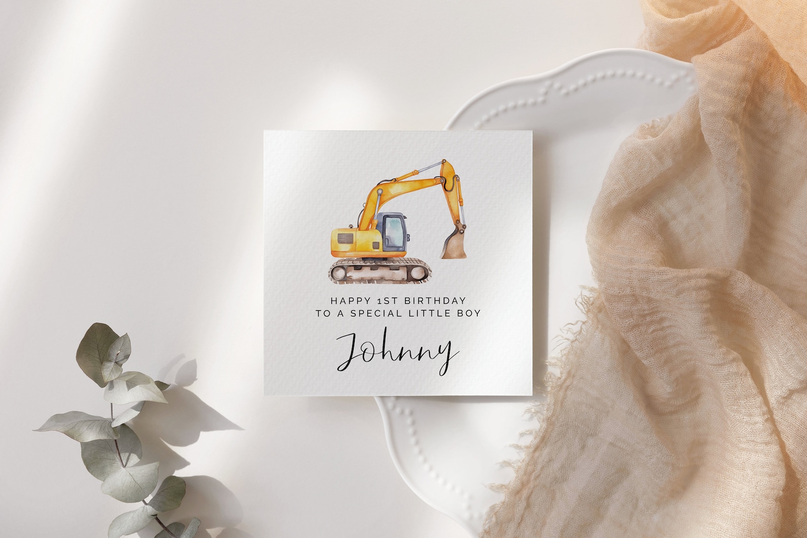 Birthday Card for Boys, Crane & Bulldozer Personalised Construction ...