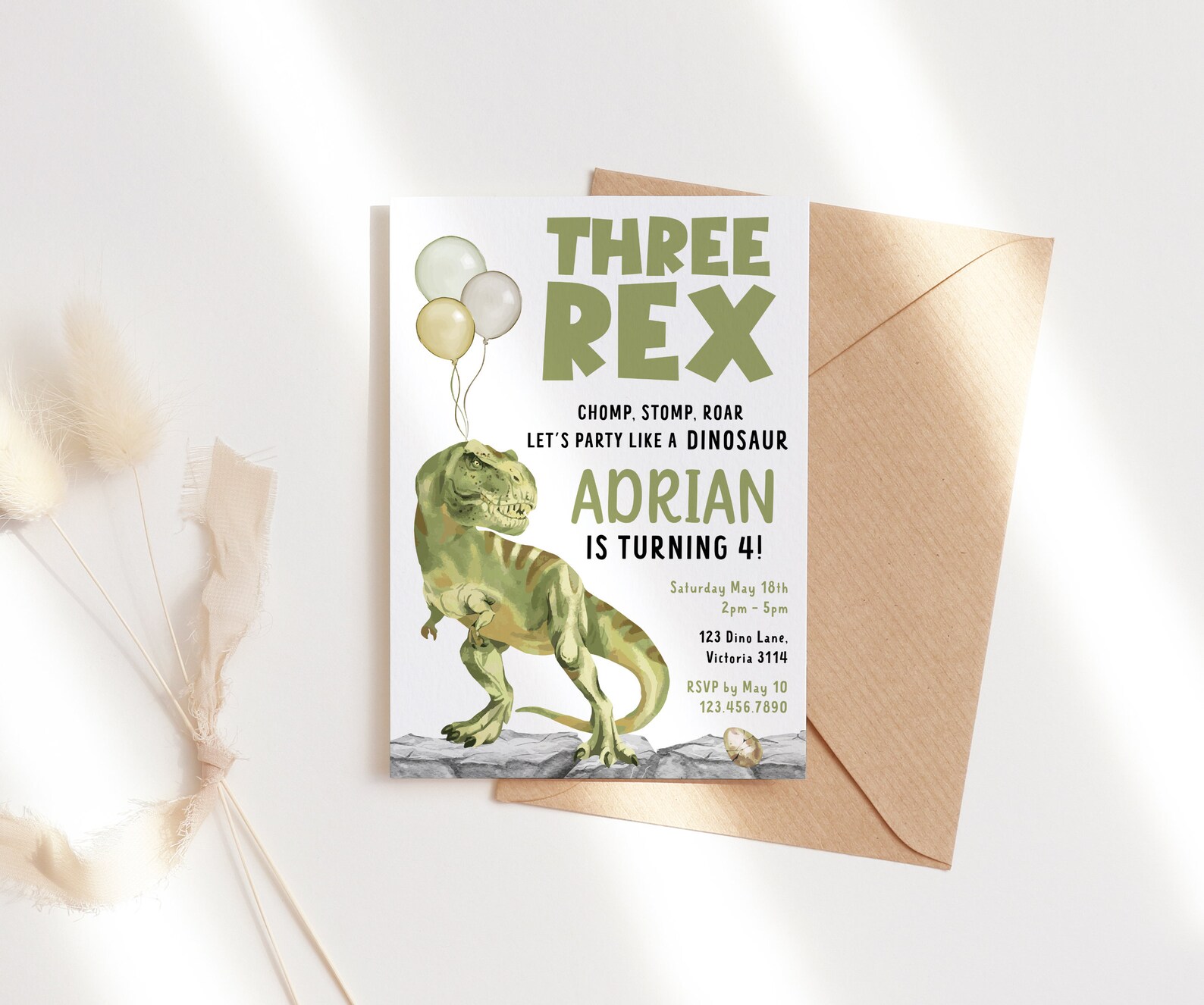 Editable Three Rex Invitation Template Dinosaur Birthday - Etsy Australia