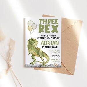 Editable Three Rex Invitation Template, Dinosaur Birthday Invitation ...