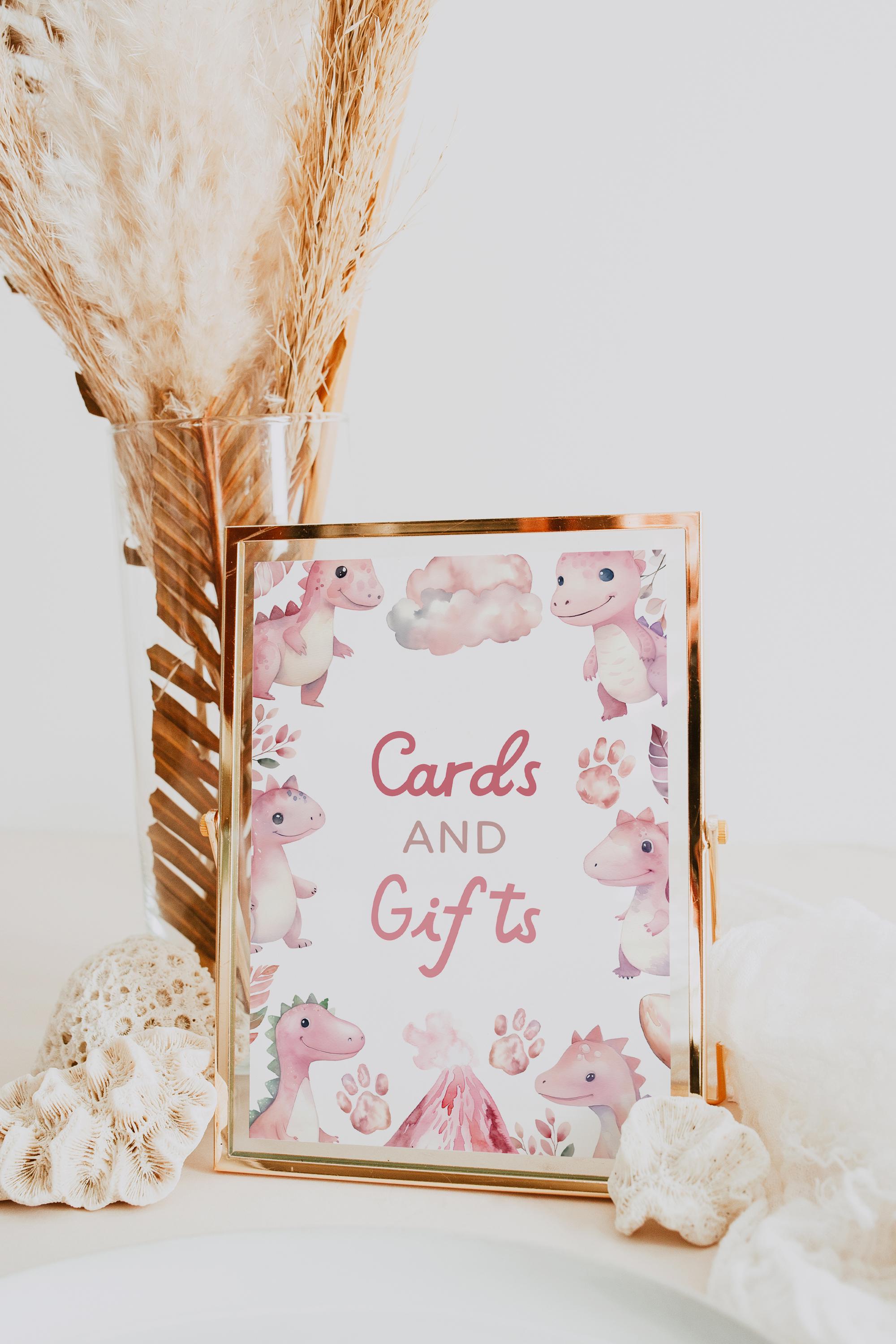 Pink Dinosaur Cards and Gifts Sign, Editable Template Printable Instant ...