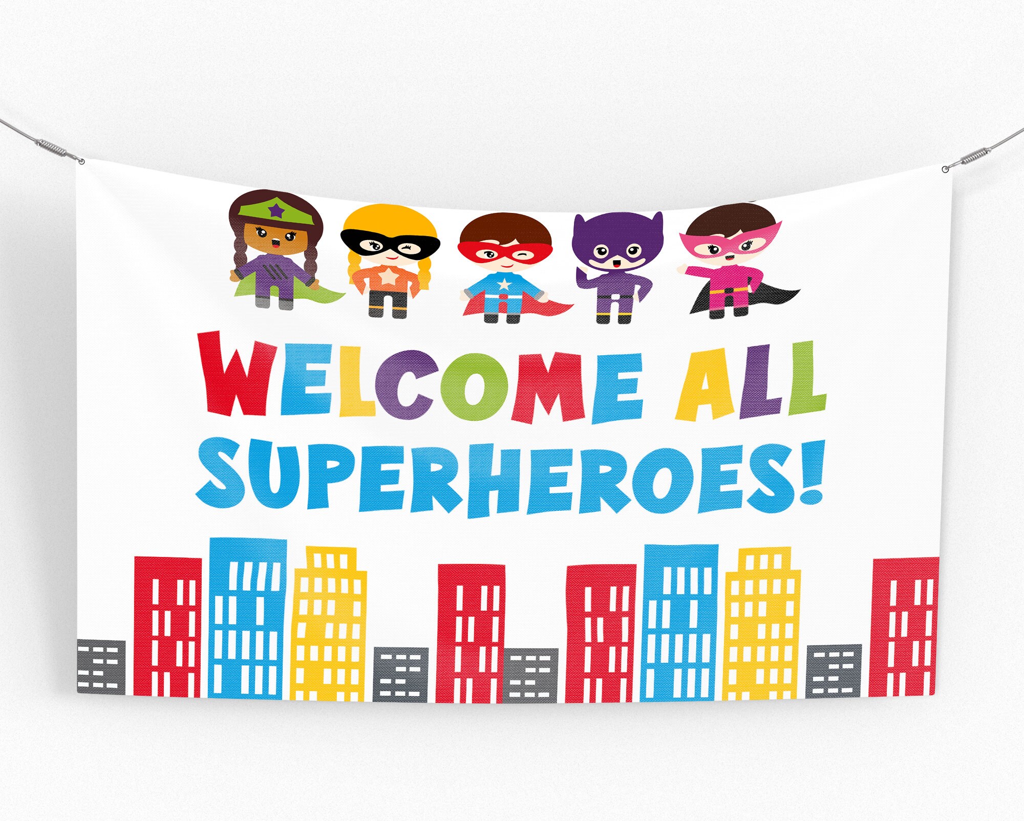 Birthday Backdrop Banner, Superhero Large Welcome Sign Editable ...