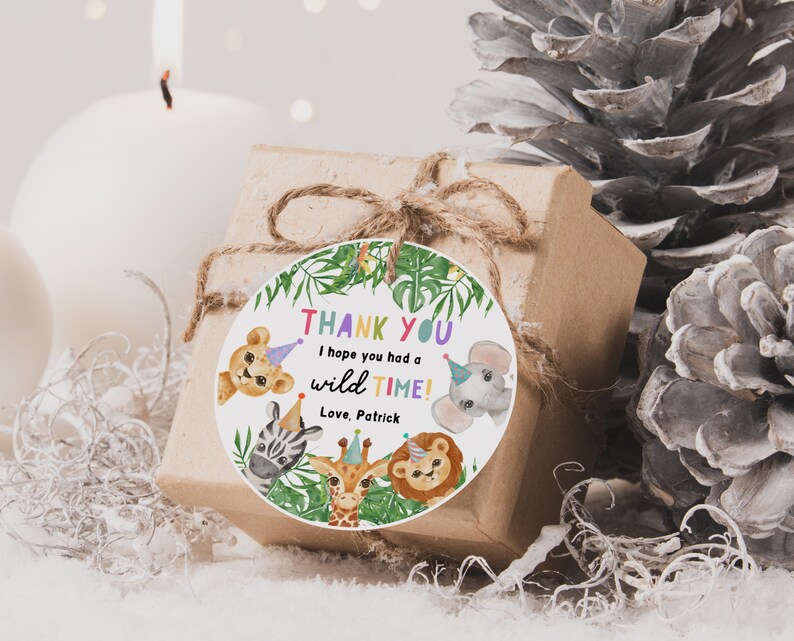 Editable Party Animals Favor Tags, Girl or Boy Wild One Safari Animals ...