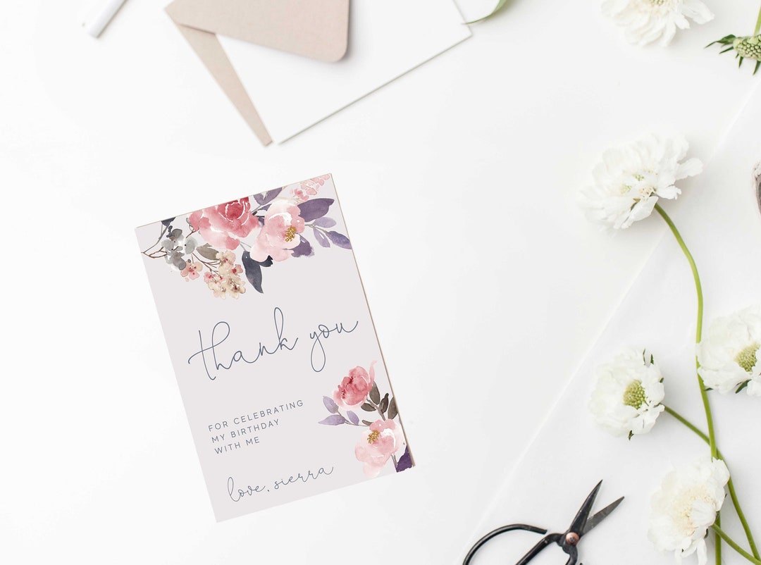 Thank You Card Editable Template, Printable Instant Download Watercolor ...