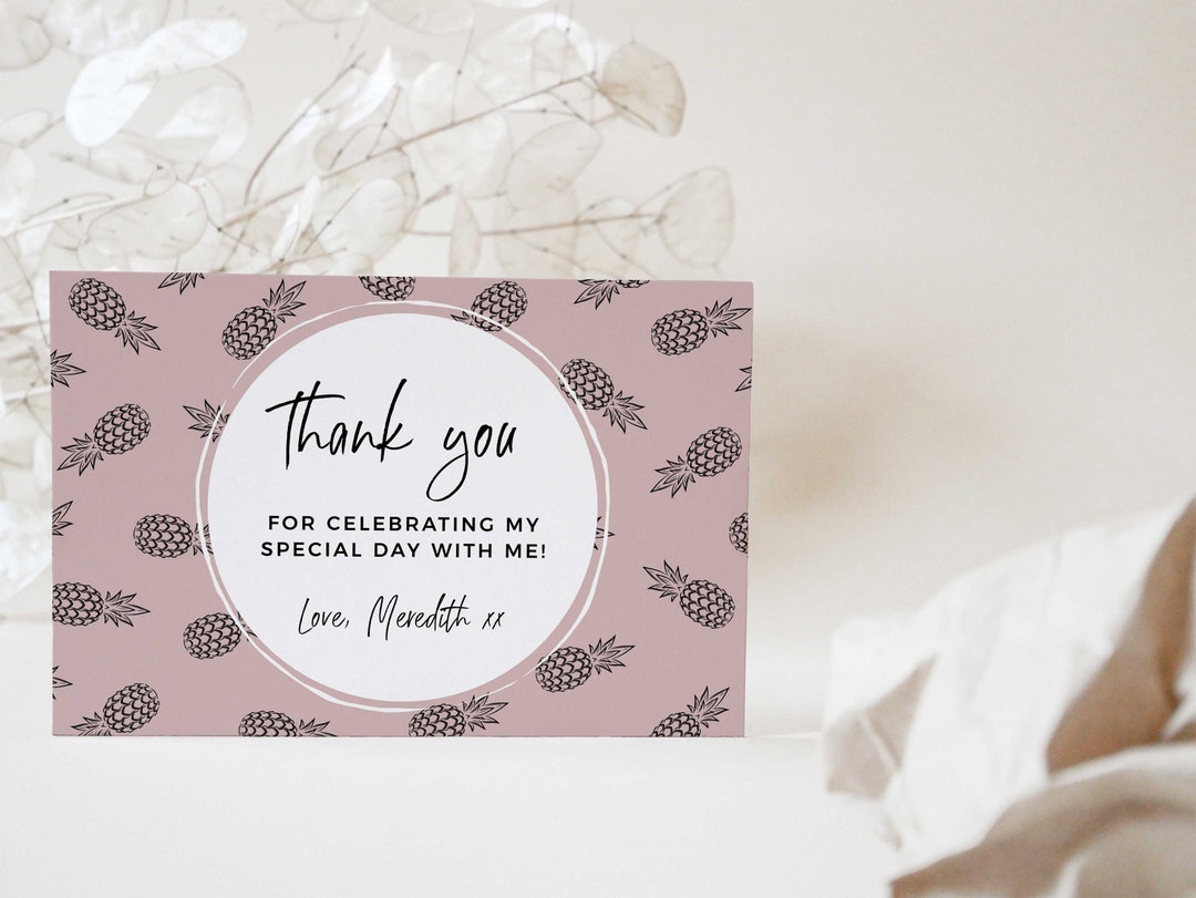 Editable Thank You Card Printable Instant Download, Pink Pineapple ...