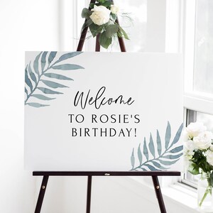 Modern Welcome Sign, Palm Leaf Botanical Watercolor Entrance Poster ...